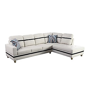 HOMVET L-Shaped Corner 5 Seaters Chaise & Storage Ottoman,Modern Faux Leather Sectional & Sofa Couch with 2 Pillows for Home Office Apartment Living Room Furniture Sets, PU Right, White and Black