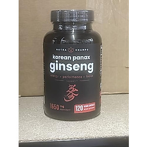 NutraChamps Korean Red Panax Ginseng Capsules | Extra Strength Ginsenosides for Energy, Focus, Performance, Vitality & Immune Support | Korean Red Ginseng Root Extract Powder Supplement | Vegan Pills