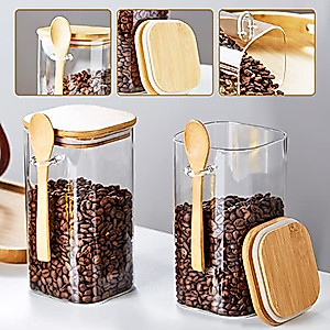 Unbreakable Glass Jars,1400ml/47oz Glass Kitchen Canisters Set of 2 with Airtight Bamboo Lid and Spoon,Glass Food Storage Containers for Coffee Beans, Flour, Sugar, Cookie,Pasta,Tea Leaf and More