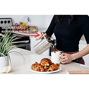 Barista Warrior French Press with Thermometer - Insulated Coffee Press - Stainless Steel French Press Coffee Maker (1.0L, 34 fl oz, Gray)