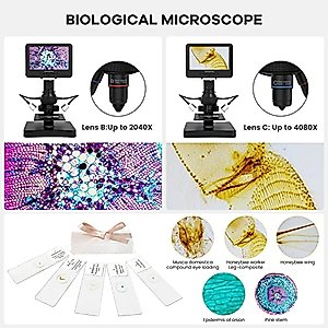 Andonstar AD246S-P HDMI Digital Microscope with 7'' Screen, 4000x 3 Lens 2160P UHD Video Record, Coin Microscope for Error Coins, Biological Microscope Kit for Adults and Kids, Prepred Slides