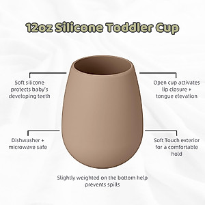 Nothomme Sustainable Silicone Training Cup for Toddlers (12 oz), Unbreakable Small Open Cups, Dishwasher Safe & BPA Free Drinking Cups for Toddler, Kids or Baby Boys & Girls, Pack of 2 (Sage/Ether)