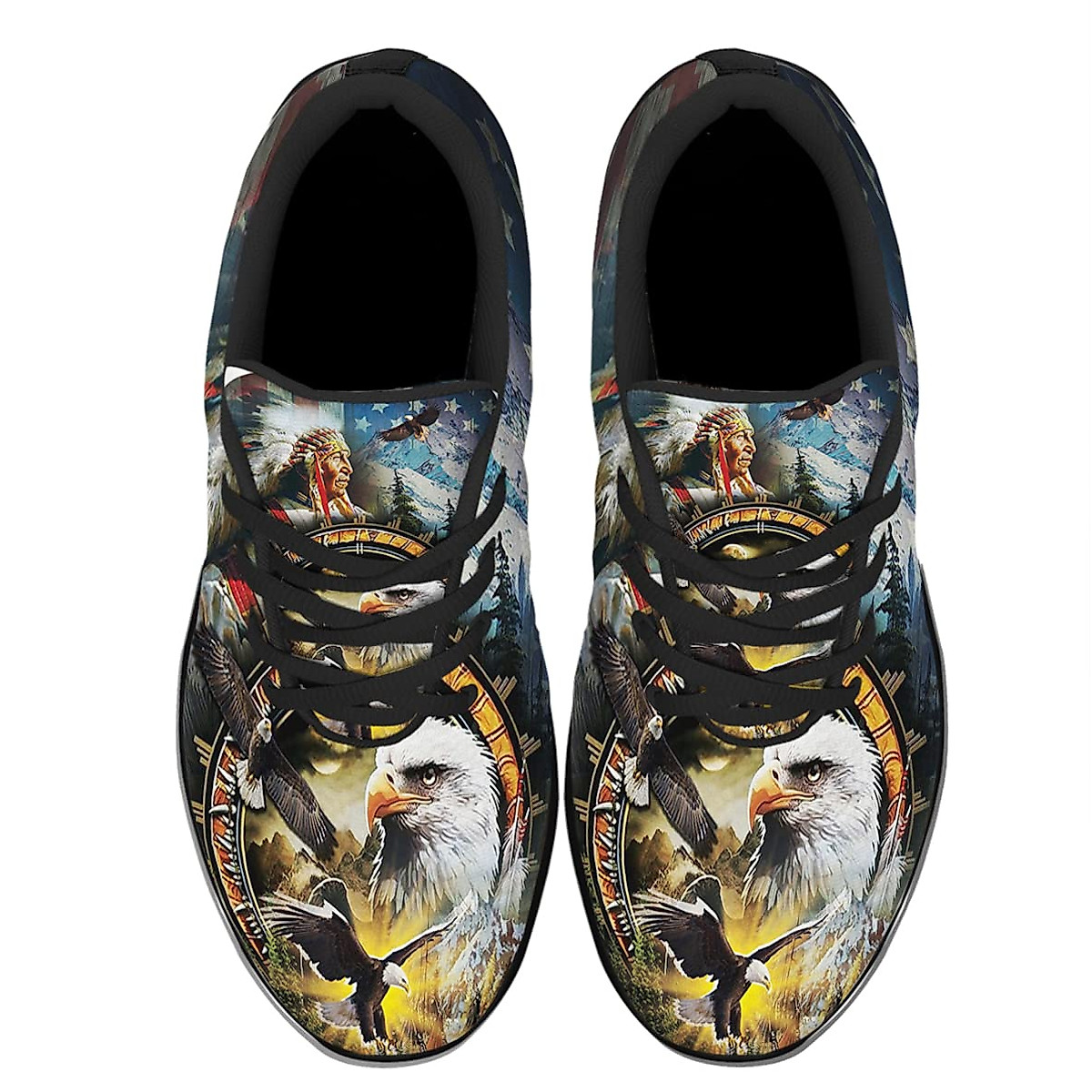 Native American Flag Pride Shoes for Men Women Running Sneakers Breathable Casual Sport Tennis Shoes Gift for Him Her Black Size 12