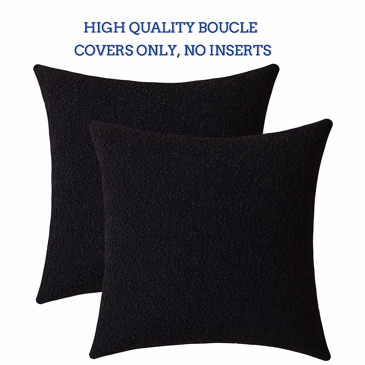 Jeneoo Black Decorative Square Thick Throw Pillow Covers Boucle Couch Cushion Case for Livingroom Sofa Decor, Set of 2, 18 x 18 Inch
