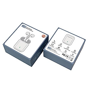 One-Touch On/Off Bluetooth 5.0 Stereo Earbuds 4 Hours Talking or Playtime Deep Bass Crystal-Clear Calls Headset with Charging Case for iPhone & Android Phone, White, J18