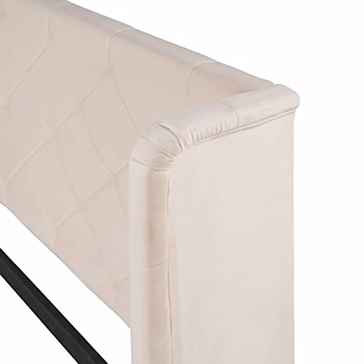 HBRR Queen Size Platform Bed Frame with Wingback Headboard and a Big Drawer, Velvet Upholstered Storage Bed, Wooden Slats Support, No Box Spring Needed, Easy to Assemble, Beige