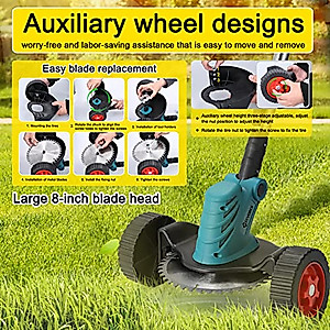 Geevorks String Trimmer/Edger, 21V Electric Weed Wacker Foldable/Telescopic Cordless Weed Eater with Wheels, Lawn Edger with 2PCS 2000mAh Rechargeable Battery/Fast Charger/ 3 Kinds of Blade-s