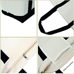 MEIANJU Zippered Canvas Tote Bag, 16.5"x 13.4" Heavy Duty Plain Canvas Tote Bags Blank Canvas Bag Tote Bag 3 PCS Zipper Reusable Canvas Tote Bags Bulk Cloth Grocery Bags black Cotton Tote Bags