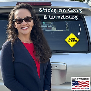 Stickios Baby in Car Stickers for Boys & Girls (2-Pack) - Paint-Safe, Removable, Non-Magnetic Baby Safety Stickers for Cars & Windows - Baby Yellow (2 Vinyl Decals)