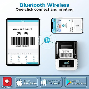 Phomemo M120 Label Maker, Barcode Label Printer, Mini Portable Wireless Bluetooth Thermal Label Printer for Retail, QR Code, Images & Small Business, Compatible with Android, iOS & PC, White