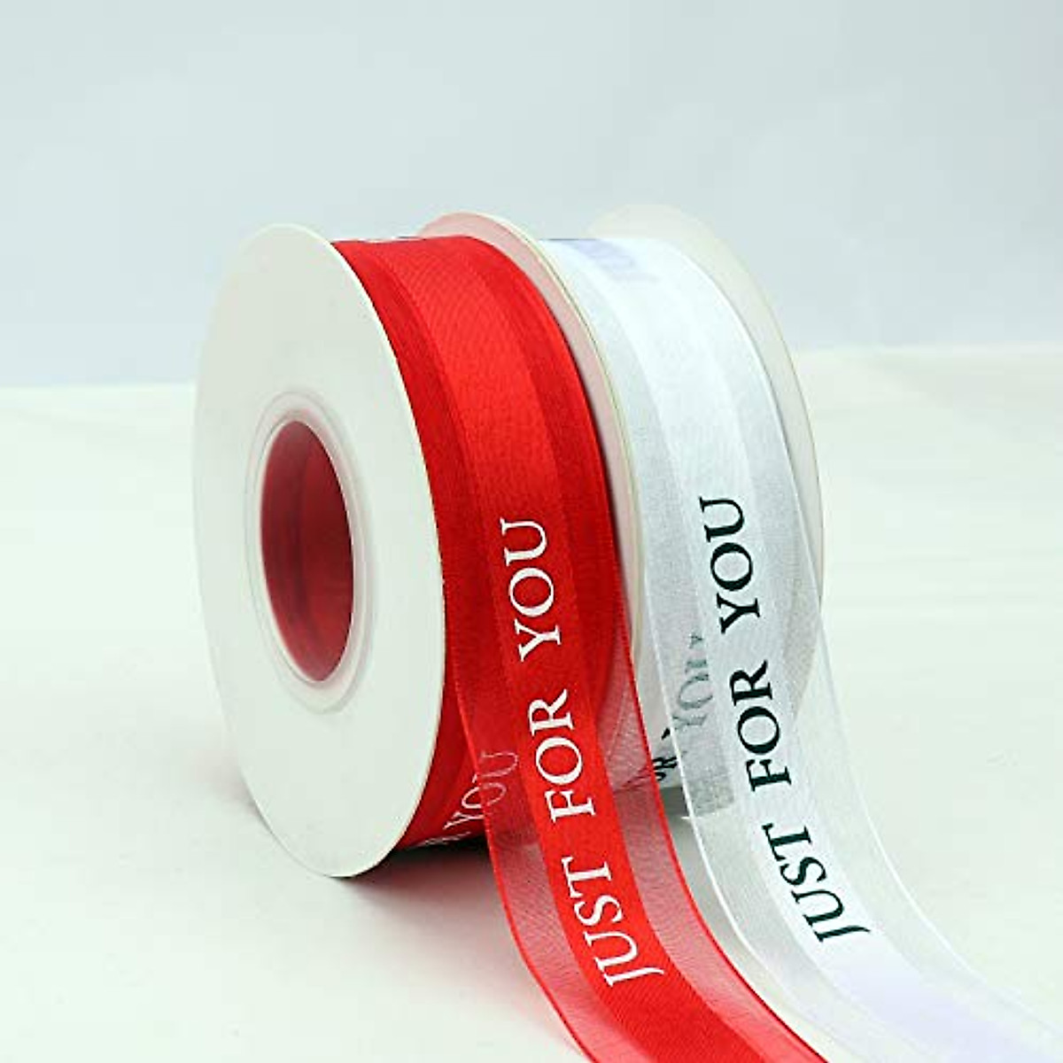 2 Rolls White Red Chiffon Ribbon, Printed Just for You Ribbon for Gift Wrapping, Wedding, Valentines Day, 22 Yards Organza Ribbon for DIY Crafts, Easter Decor