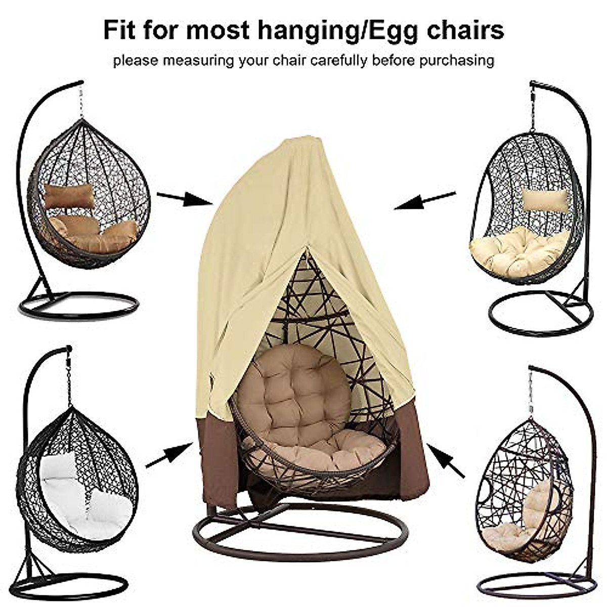 Patio Egg Chair Cover Hanging Swing Chair Covers Waterproof Outdoor Furniture Protector 75in H x 45in D (Beige)