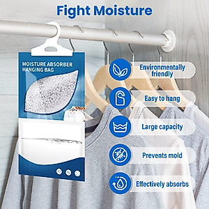5 Packs Hanging Moisture Absorber, Hanging Closet Dehumidifier Bags, efficient humidity absorber, suitable for Wardrobes, bedroom, bathroom. Hanging Moisture Absorbe 9.8 oz