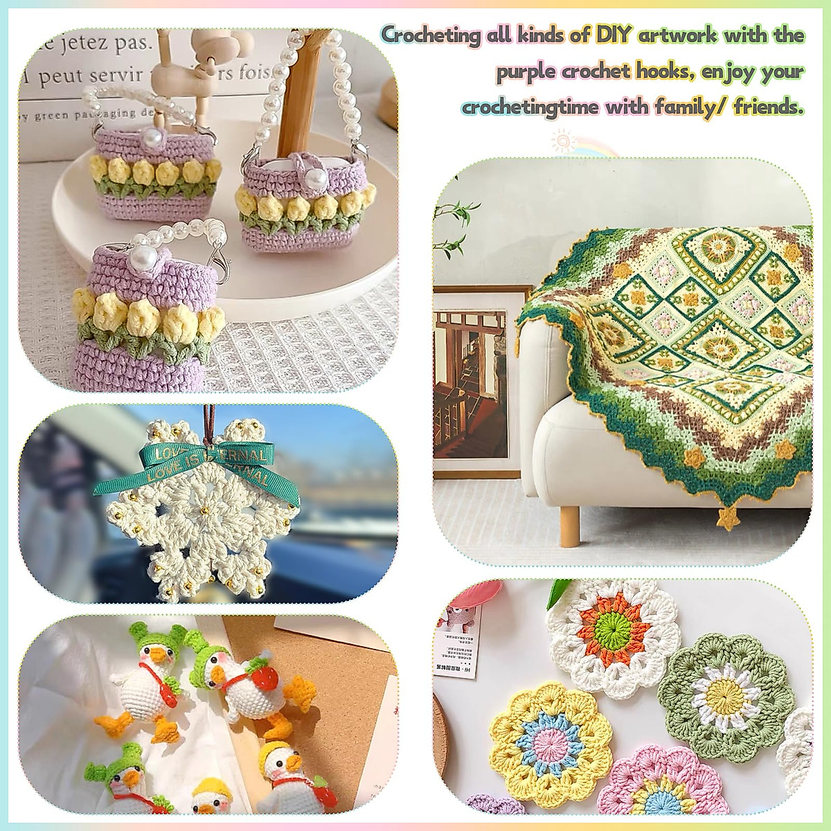 Katech 8 pcs Crochet Hooks Ergonomic Handle Knitting Needles Kit Different Small Sizes Lace Crochet Hook Set DIY Yarn Weaving Craft Tools for Fine Work and Lace Knitting (1.0mm - 2.75mm)