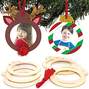 Baker Ross AT220 Wooden Photo Baubles - Pack Of 10, Christmas Arts And Crafts, Kids Arts and Crafts Kits