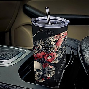 zxxpensy 20 Oz Tumbler Travel Cup Butterfly with Skull on Wings Water Bottle, Stainless Steel Vacuum Insulated Coffee Mug with Straw Lid And Cleaning Brush