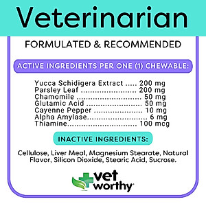 Vet Worthy Stop Stool Ingestion - Daily Supplement for Dogs to Prevent Stool Eating - Dog Supplement with Yucca Schidigera, Parsley Leaf, Chamomile, Thiamine - Liver Flavor, 60 Chewable Tablets