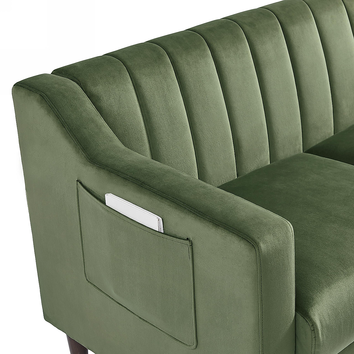 Gecheer Mid Century Modern Chesterfield Sofa Couch, Comfortable Upholstered Sofa with Velvet Fabric and Wooden Frame and Wood Legs for Living Room/Bed Room/Office Green -3 Seats