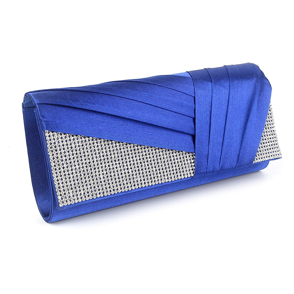 U-Story Womens Satin Pleated Evening Clutch Rhinestone Wedding Prom Purse Handbag (Royal Blue)