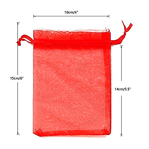 G2PLUS 4''X6 Organza Bags,100PCS 10X15CM Drawstring Organza Jewelry Favor Pouches Wedding Party Festival Gift Bags Candy Bags (Red)