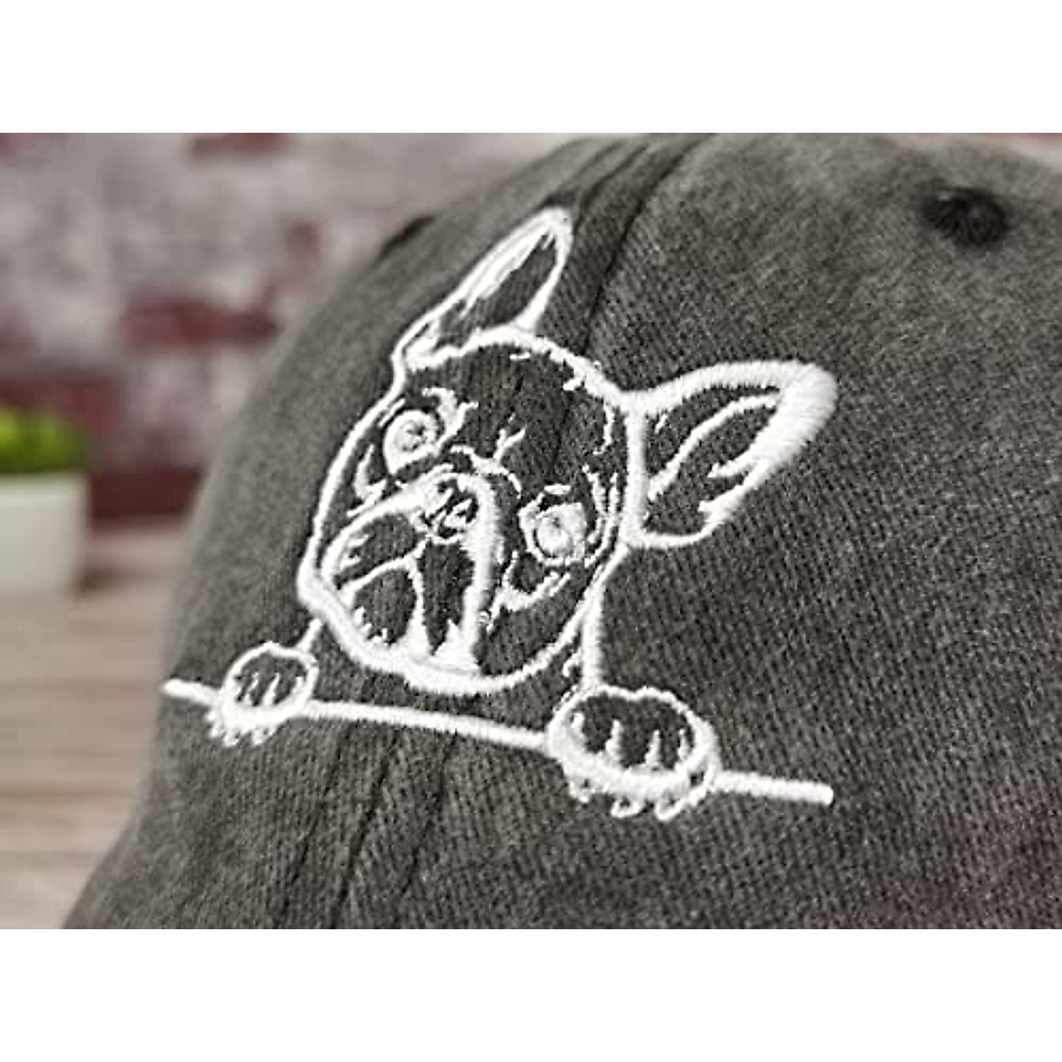 Hepandy French Bulldog Dog Hat for Women Men, Washed Black Embroidered Baseball Cap, Outdoor Travel Snapback Adjustable Dad Hat
