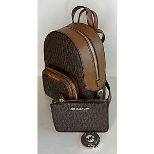 Michael Kors Jaycee XS Convertible Zip Pocket Backpack bundled with SM TZ Coinpouch Wallet Purse Hook (Signature MK Brown)