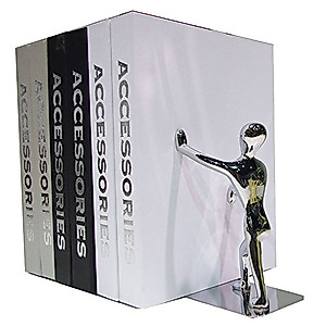 Winterworm Fashion Creative Stainless Steel Decorative Small Humanoid Bookend Pair Kung Fu Kungfu Man Book Organizer Metal Bookends Book end Book File Home Office Library Decoration Birthday Gift