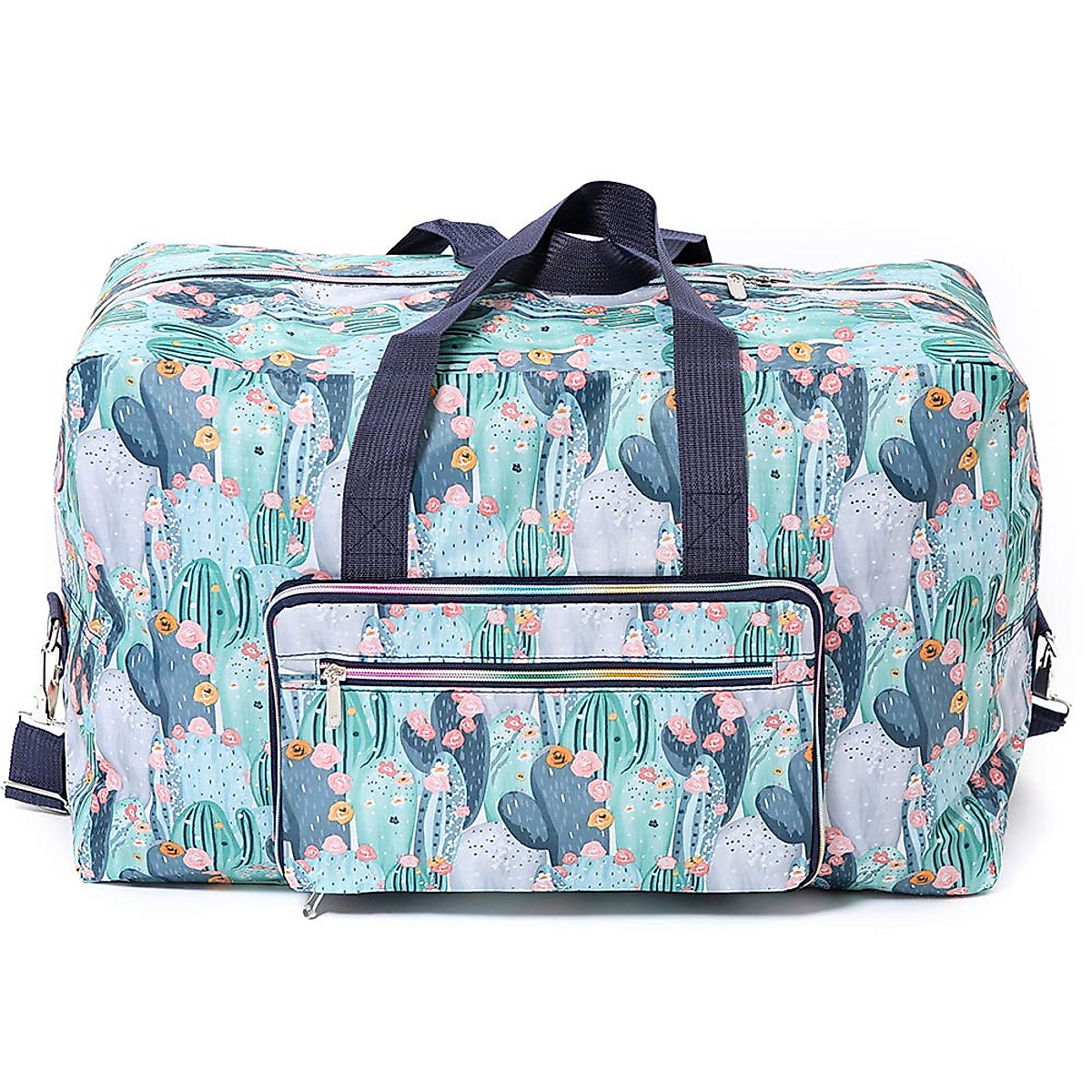 Foldable Travel Duffle Bag for Women Girls Large Cute Floral Weekender Overnight Carry On Bag for Kids Checked Luggage Bag (Z-Cactus)