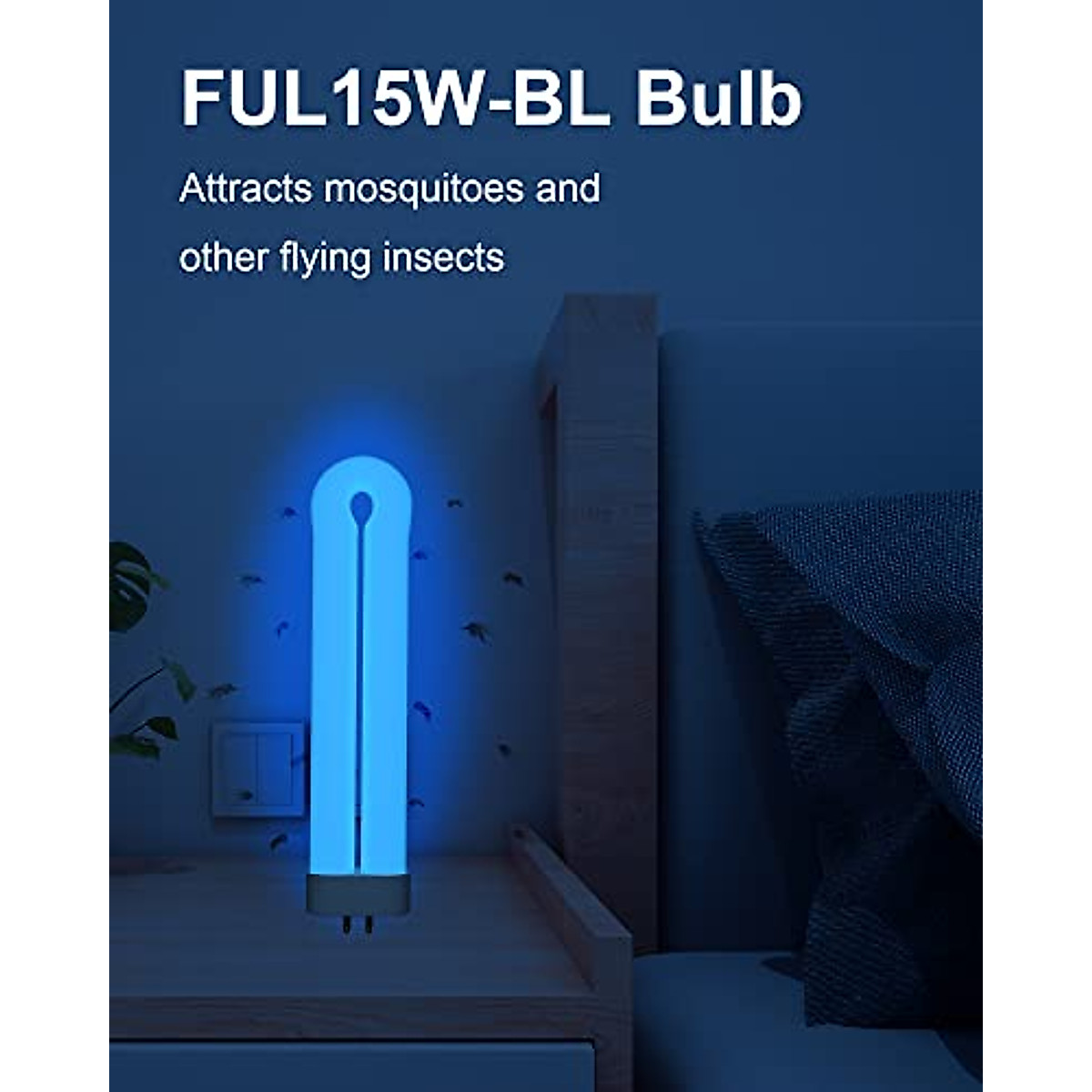 Bug Zapper Replacement Light Bulb for 15W Insect Attracting Lamp with 4-Pin Base, Ful 15W-BL U Shaped Twin Tube Bulb for Outdoor Mosquito Zapper, 4 Pack