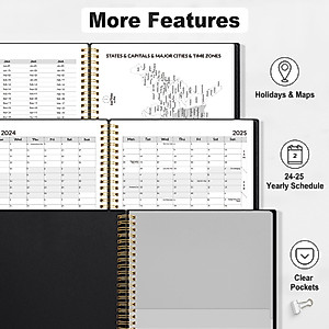 SUNEE 17 Month Academic Planner 2024-2025 Weekly and Monthly - from August 2024 - December 2025, 8.5"x11" School Year Daily Planner with Monthly Tab, Flexible Cover, Note Page, Pocket, Bookmark,Black