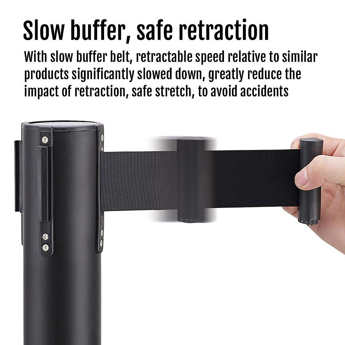 Yaheetech 8-Pack Retractable Belt Stanchion Set with 6.5FT Black Retractable Belt Crowd Control Barriers Queue Barriers Security Pole Posts