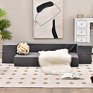 Giantex 8 Inch Folding Sofa Bed Couch, Memory Foam Futon Mattress Linen Fabric Sofa, Floor Couch Lounge Sleeper Bed for Living Room Bedroom Guest Room, Dark Grey, Twin