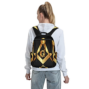 Cute Middle Backpack for Men Women, Lightweight Laptop Backpack Compatible with Gold Freemason Freemasonry Masonic Large Capacity Bookbag for Pencil Box Textbook Bottles