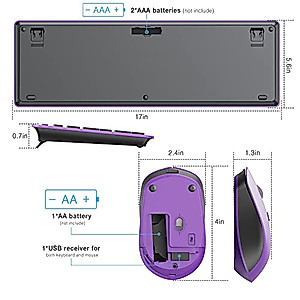 Wireless Keyboard Mouse Combo, Seenda Quiet Wireless Keyboard Mouse, 2.4G Full-Sized Cute Cordless Ergonomic Keyboard Mouse for Windows Computer Laptops PC Desktop, Purple