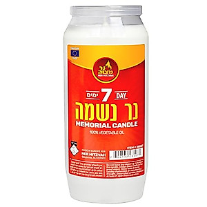 Ner Mitzvah 7 Day Yartzeit Candle - Kosher Yahrtzeit Memorial and Yom Kippur Candle in Plastic Holder