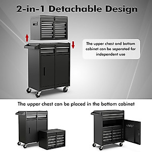 Goplus 5-Drawer Rolling Tool Chest, Tool Storage Box, Removable Tool Cabinet, Sliding Metal Organizer w/Lockable Drawers (Classic Black)