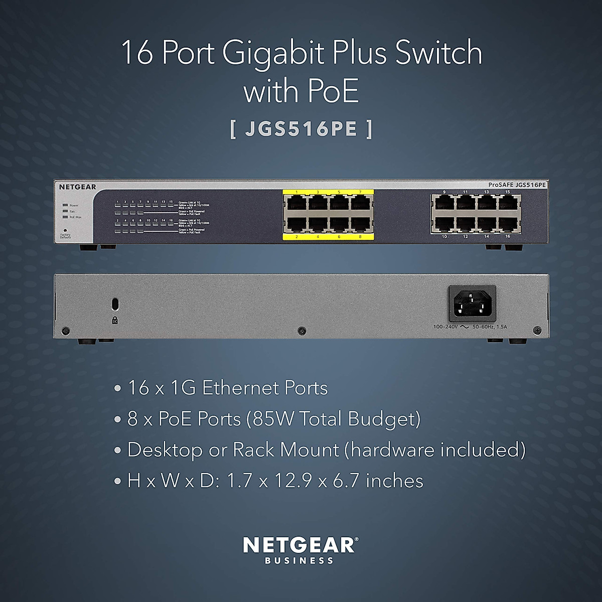 Netgear ProSAFE Plus Gigabit Switch with PoE (JGS516PE-100NAS)
