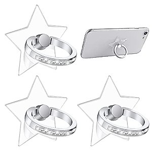 TIESOME Finger Kickstand Cell Phone Ring Holder, 3 Pcs Finger Ring Grip Stands 360° Rotation 180° Phone Ring Stand with Diamond Compatabile with Smartphones (Five-Pointed Star)