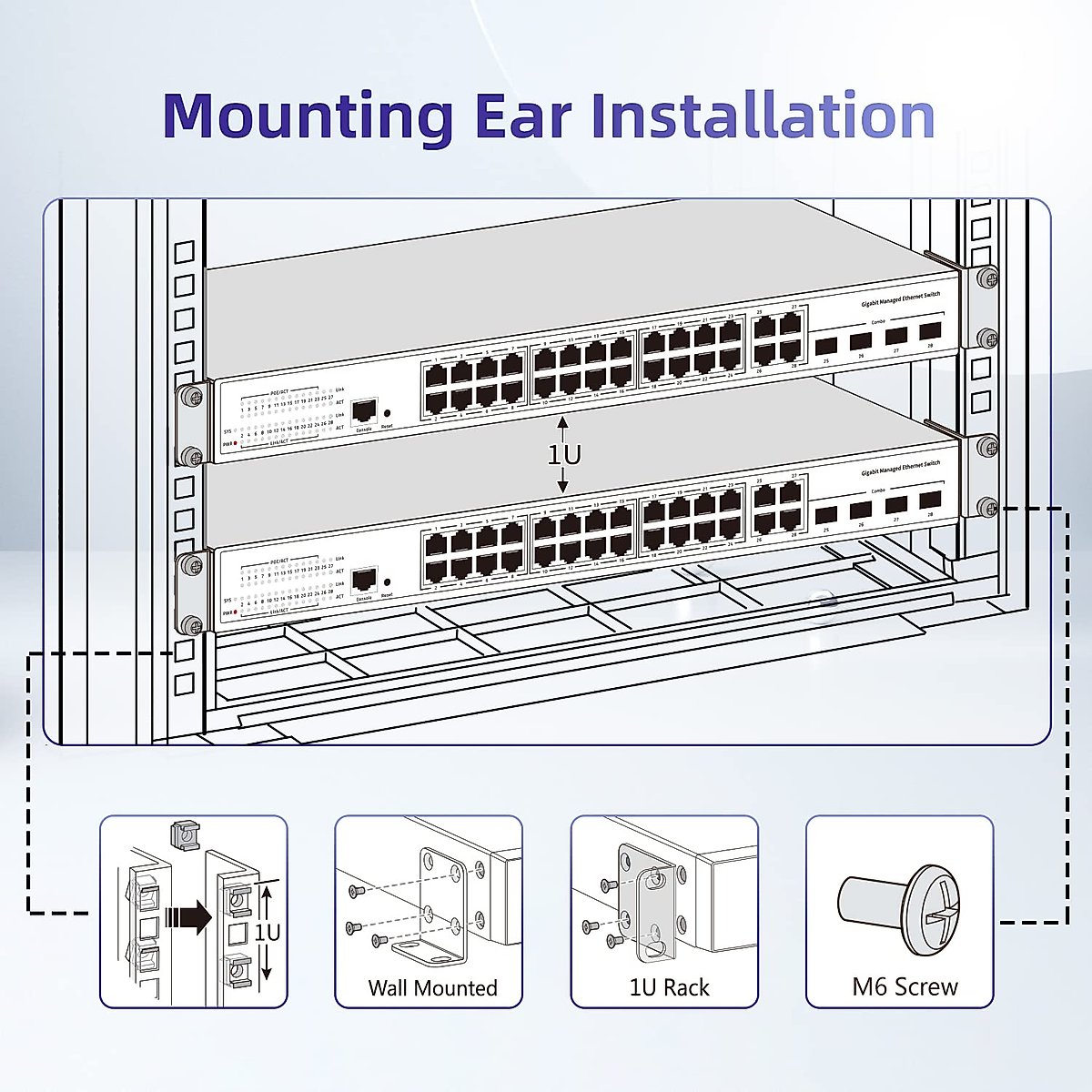 19" Rack Mount Kit for 17.3 inch Wide Switches, Compatible with Select Buffalo Tech, Dell, Cisco, D-Link, NETGEAR, Linksys and TRENDnet Products