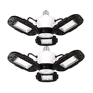 OOOLED LED Garage Lights 2 Pack, 100W Garage Light, Deformable LED Garage Ceiling Lights Supporting E26/E27 Base, 12500LM 6500K Cold White, LED Lights for Garage, Warehouse, Workshop, Basement