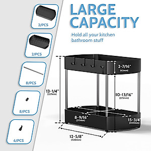 JZVXX 2 Pack Under sink organizers and storage, Bathroom kitchen cabinet organizer, Anti Rust- Hydrophobic design- Extra large volume- Black(zwj-hs-2)
