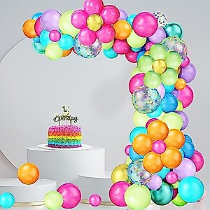 Rainbow Balloons Garland Kit, 80PCS Latex Balloon With Confetti Balloons, Multicolor Balloons with Confetti Balloon for Carnival Circus Wedding Birthday Baby Shower Graduation Party Decorations