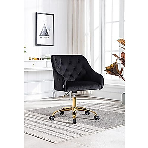 TRIPLE TREE Office Desk Chair with Wheels, Modern Swivel Shell Chair with Tufted Wide Back, Comfortable Adjustable Swivel Computer Task Chairs for Home,Office, Make Up, Bedroom, Small Space, Black…