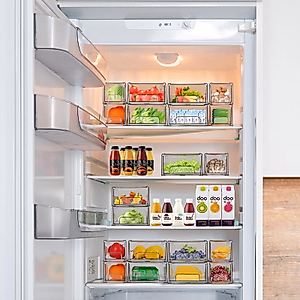 tipatyard Fridge Drawers 4 Pack Clear Pull Out Stackable Food Storage Containers Box Refrigerator Drawer Organizer Bins with Handle