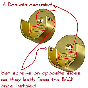 Desunia Closet Rod Support Flanges with Screw On Attachment | Heavy Duty 32mm Diameter Clothes Pole End Sockets for Wardrobes | Satin Brass | 2 Pack