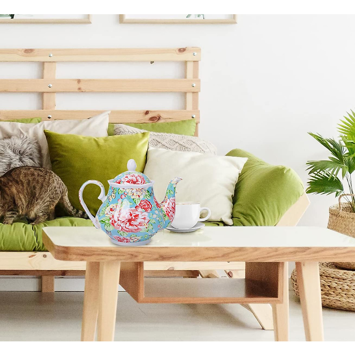 European Style Ceramic Teapot Coffee Pot Water Pot Porcelain Vintage Gift Tea Pot - 37 Oz - May Blossom