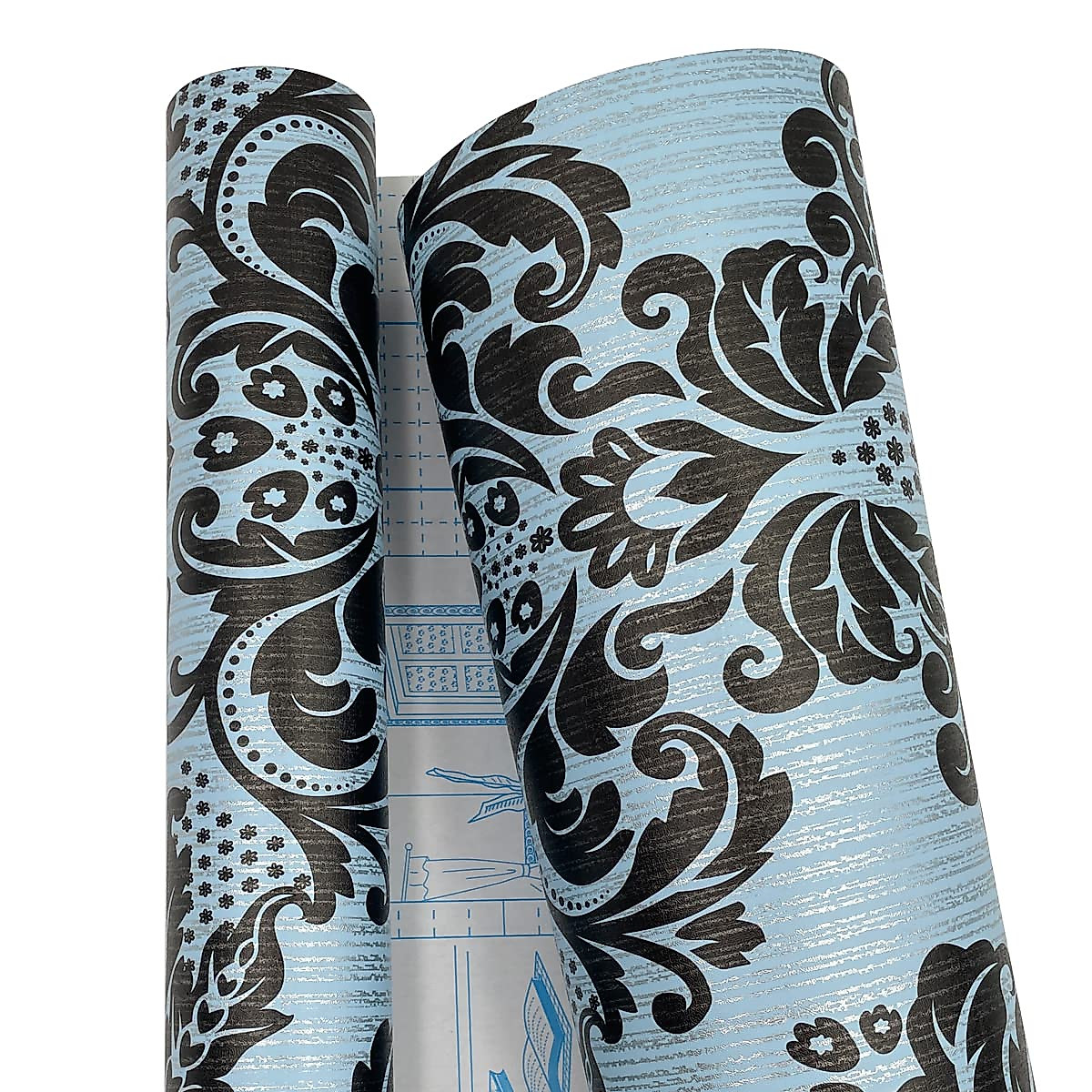 Yifely Black Damask Furniture Paper Self-Adhesive Shelf Liner Night Stand Decor Sticker 17.7 Inch by 9.8 Feet