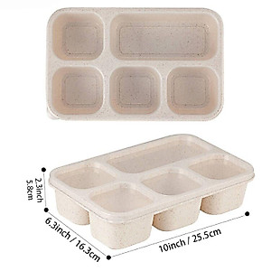 Lezuoey Adult Lunch Box, Snack Box, 4 Pack 5 Compartment Meal Prep Containers Reusable Wheat Straw Bento Box Lunchable Container Food Storage Prep Containers for School, Work and Travel