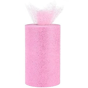 Glitter Tulle Rolls 6” by 50 Yards Sparkle Tulle Fabric Ribbon Sequin Tulle Netting Rolls for DIY Tutu Skirt Wedding Birthday Party Decoration (Light Pink)