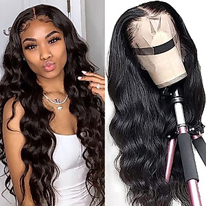 Siji Mei Body Wave Lace Front Wigs Human Hair for Black Women 13x4 Frontal Wigs Human Hair Pre Plucked with Baby Hair 150% Density Brazilian Body Wave Lace Front Human Hair Wigs Natural Black 16 Inch